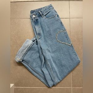 Princess Polly | Jeans | Denim Heart Rhinestone Wide Leg Jeans | Poshmark